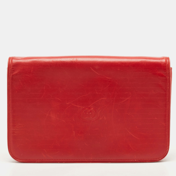 Gucci | Bags | Gucci Red Leather Interlocking G Embossed Leather Flap ...